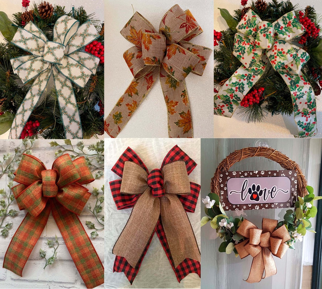 Christmas Ribbon Bows, Wire Edge, 6 Different Hand Made Designs, Plain ...