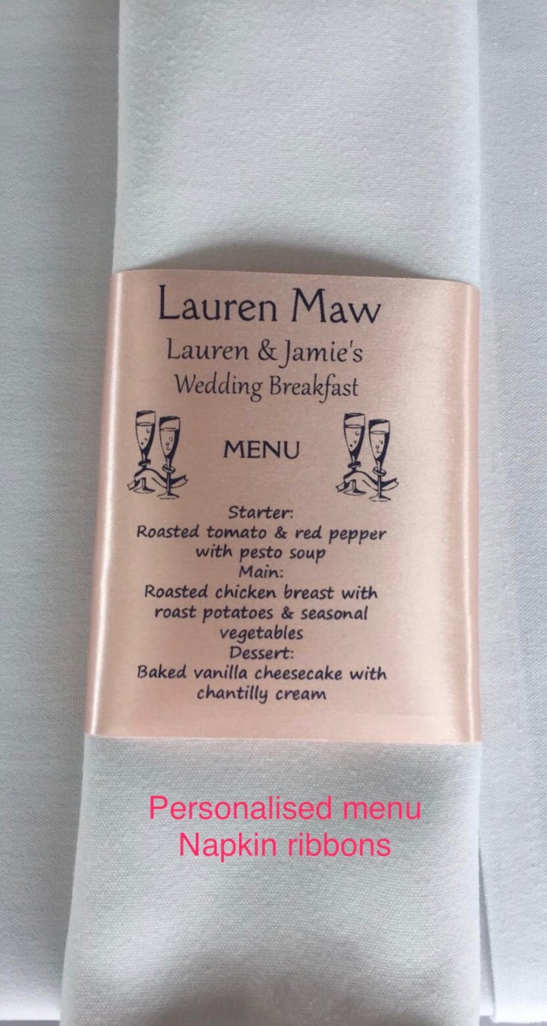 Menu Ribbon, Place Setting Menu, Wedding Menu, Napkin Menu, Custom ...