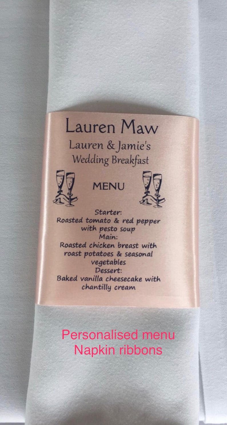 Menu Ribbon, Place Setting Menu, Wedding Menu, Napkin Menu, Custom ...