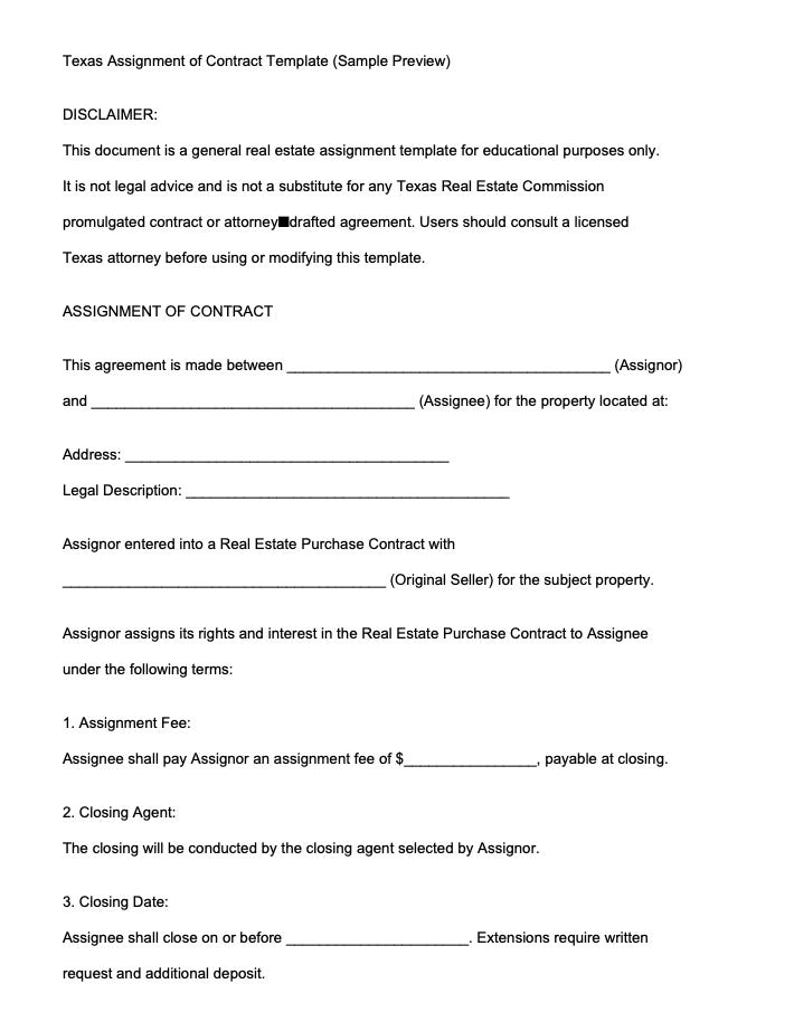 Real Estate Assignment Contract Template- Texas - Etsy