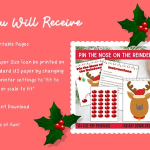 Printable Christmas Pin the Nose on the Reindeer, Christmas, Printable ...