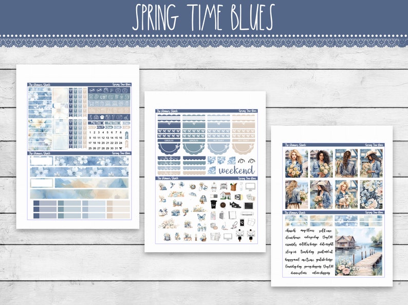 Printable Spring Time Blues Weekly | Erin Condren | Vertical Weekly ...