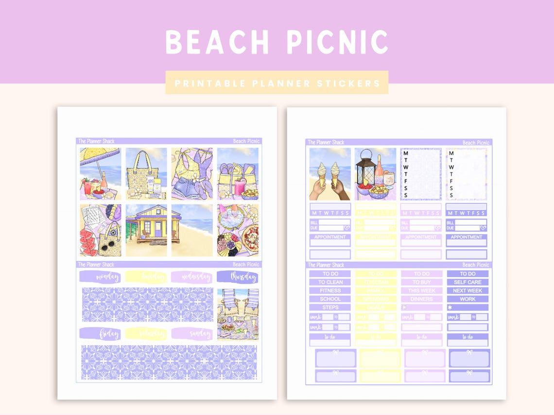 Printable Beach Picnic Weekly | Erin Condren | Vertical Weekly | Summer ...