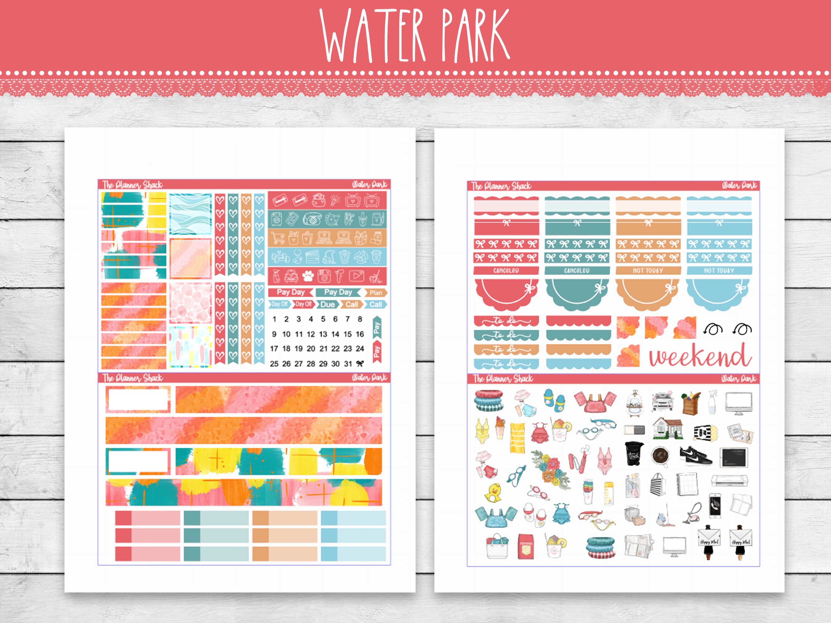 Printable Water Park Weekly | Happy Planner | Summer Weekly | Pool Day ...