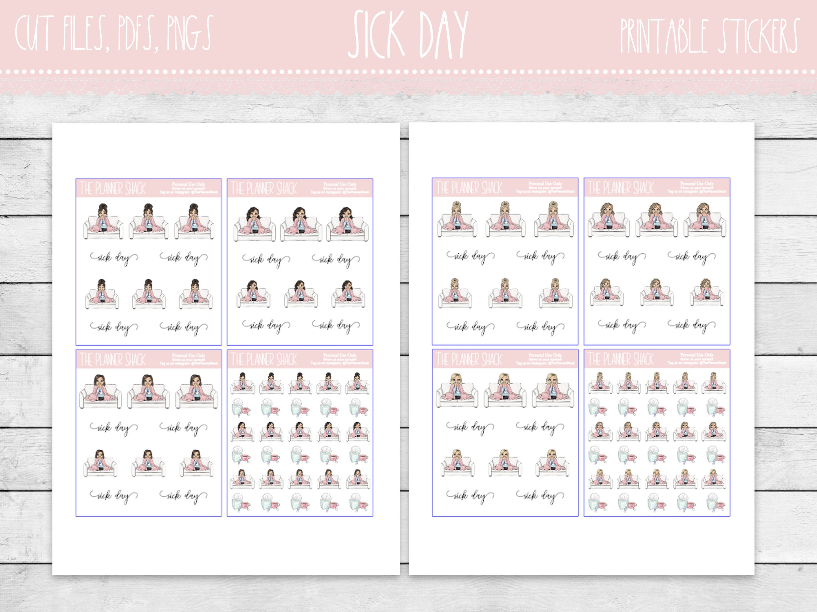 Printable Sick Day Planner Stickers Sick Day Sick Day - Etsy
