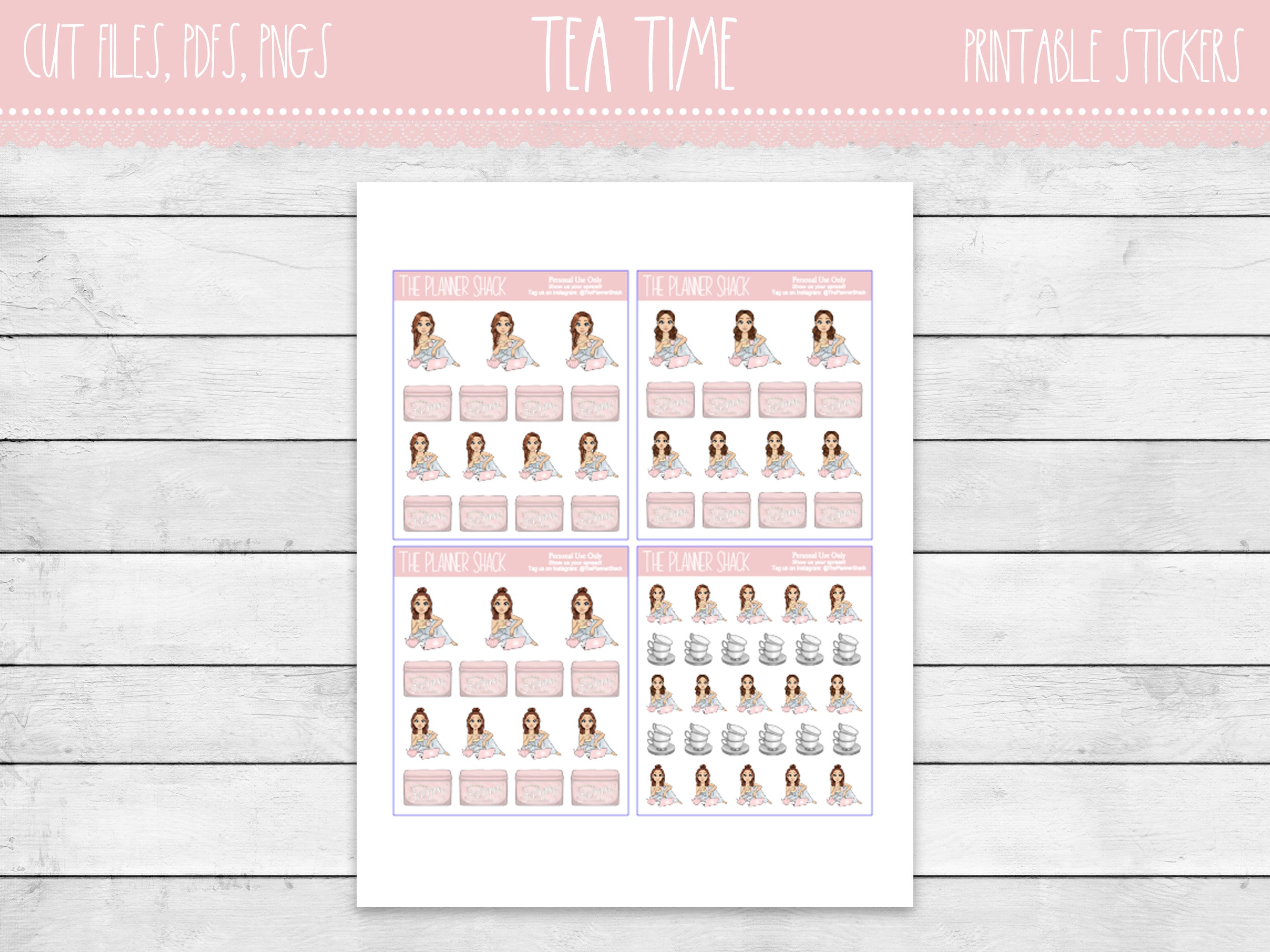 Printable Tea Time Planner Stickers Tea Time Mom Boss - Etsy