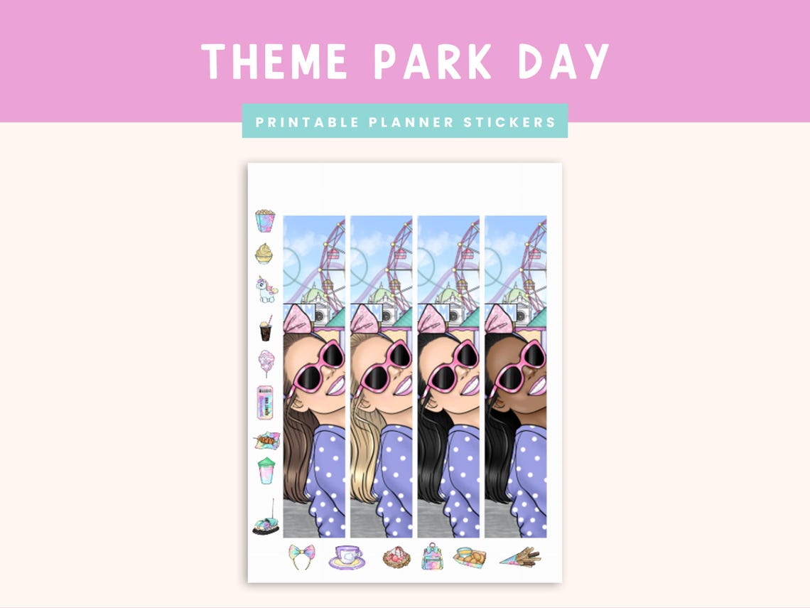 Printable Theme Park Day Monthly | Happy Planner | Summer | Carnival ...