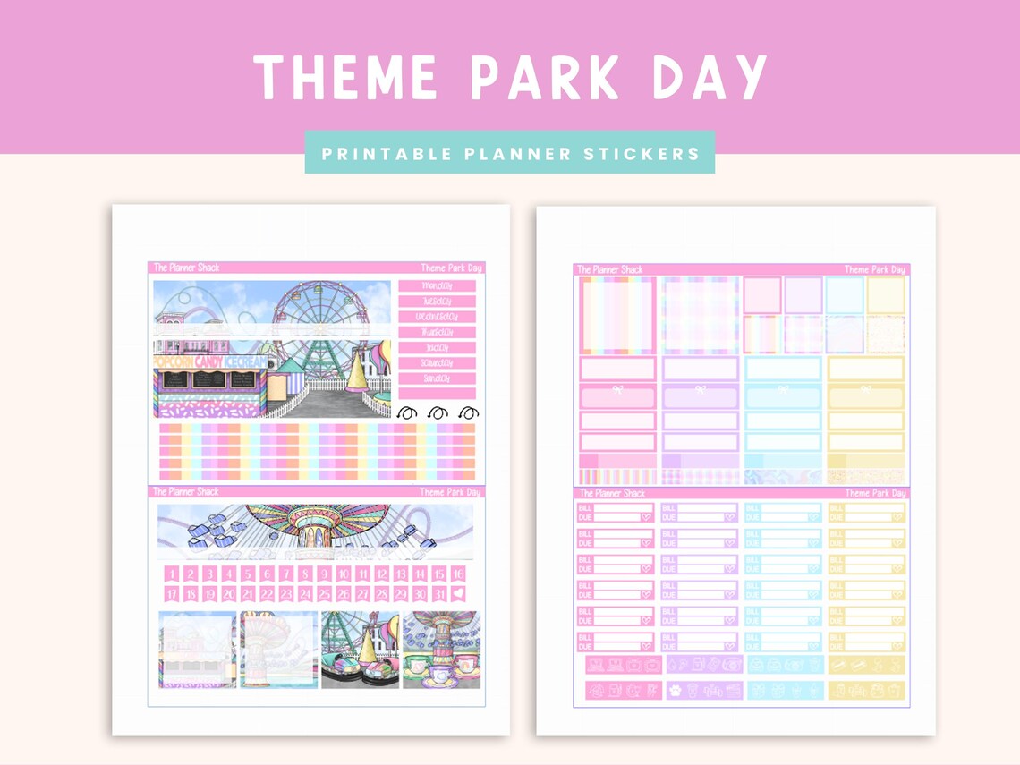 Printable Theme Park Day Monthly | Happy Planner | Summer | Carnival ...