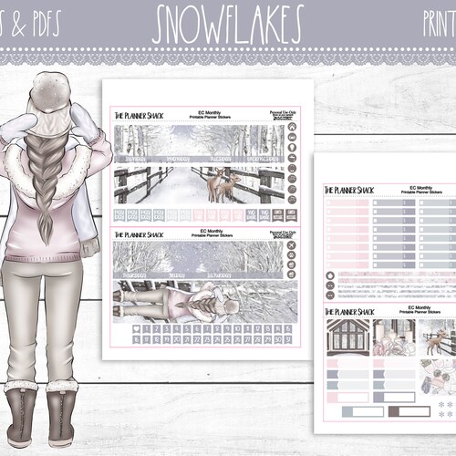 Printable Planner Stickers Winter Snowflake January Monthly - Etsy