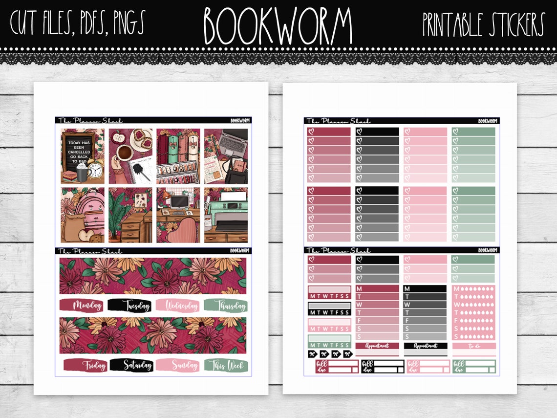 Printable Bookworm Vertical Weekly Erin Condren School - Etsy