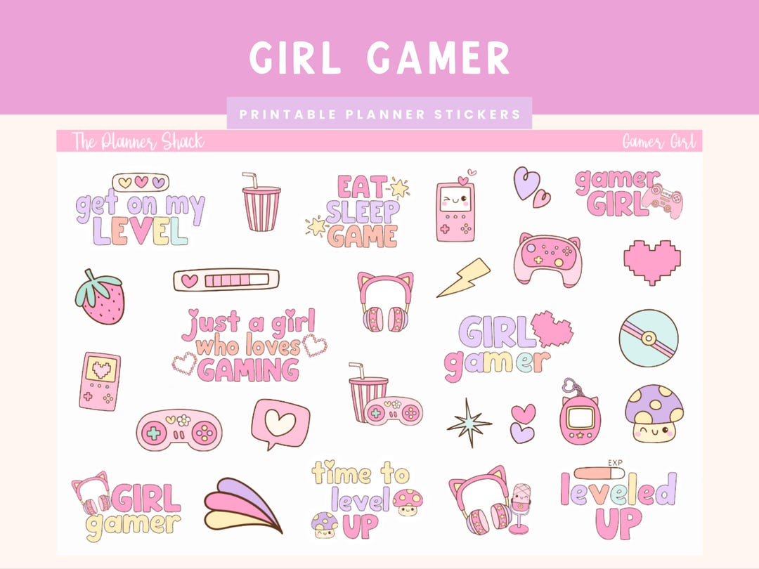 Printable Girl Gamer Stickers | Gamer Girl | Video Games | Girl Gamer ...