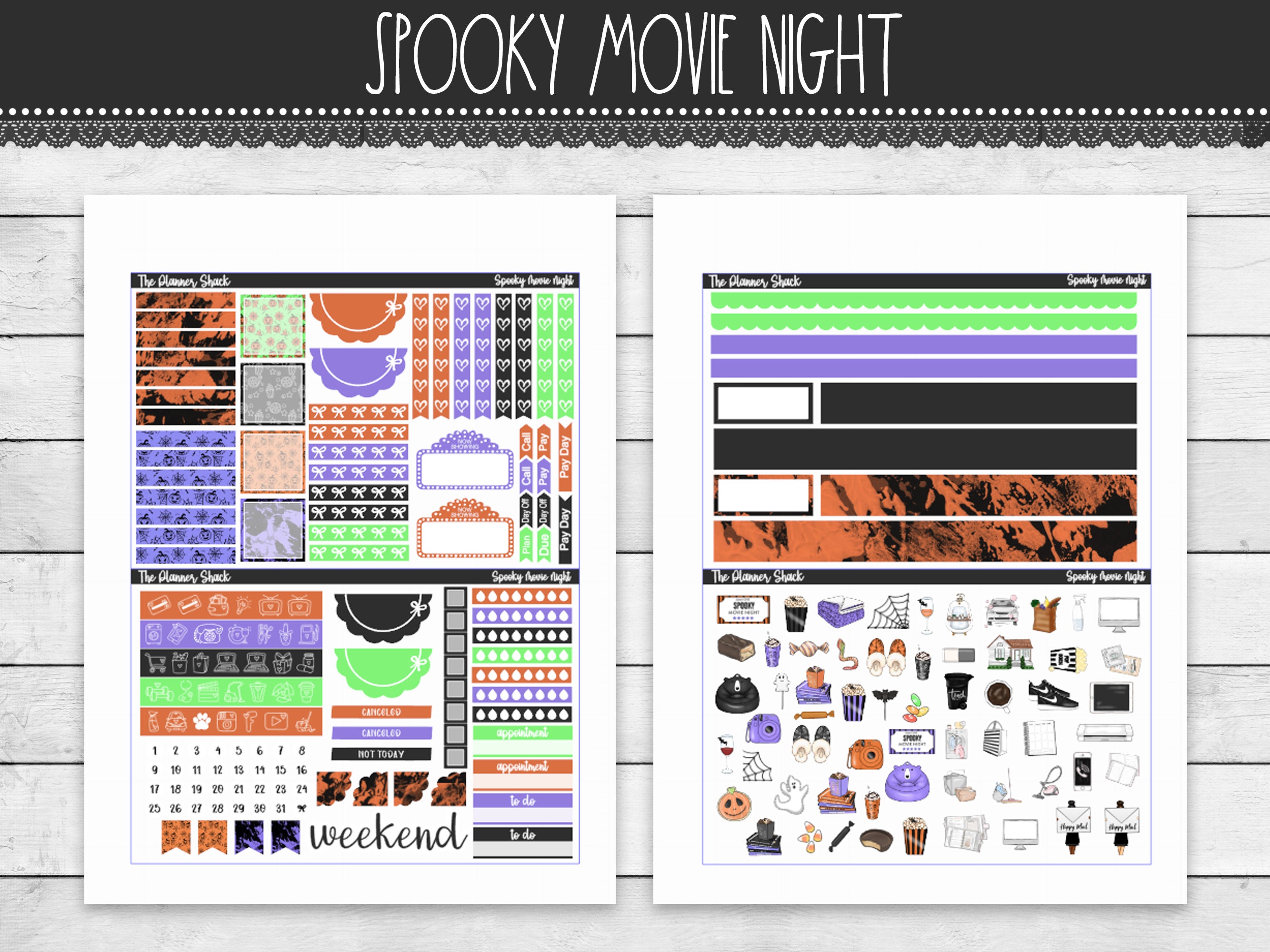 Printable Spooky Movie Night Weekly | Erin Condren | Vertical Weekly ...
