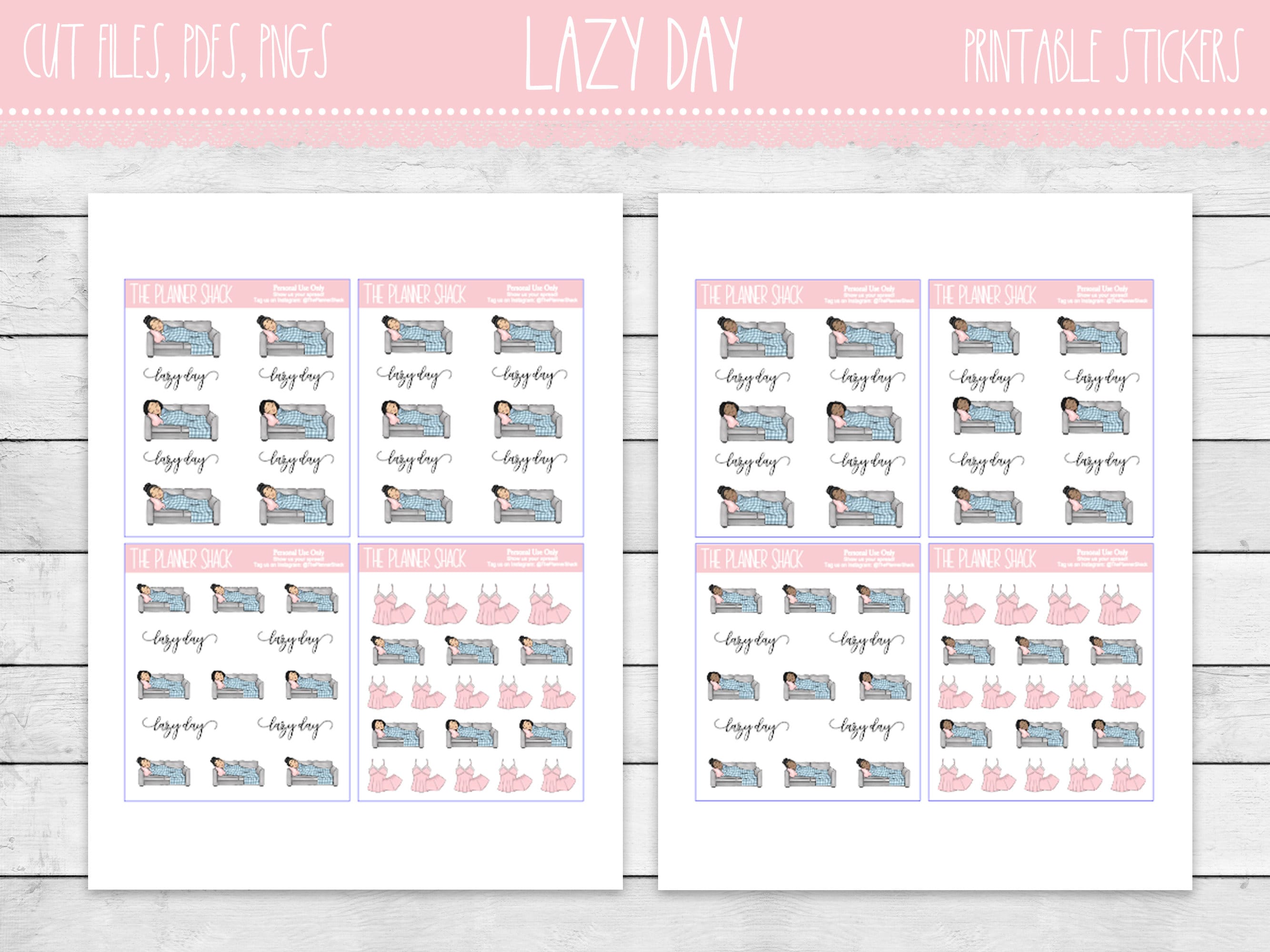 Printable Lazy Day Planner Stickers | Lazy Day | Nap Queen | Nap Time ...
