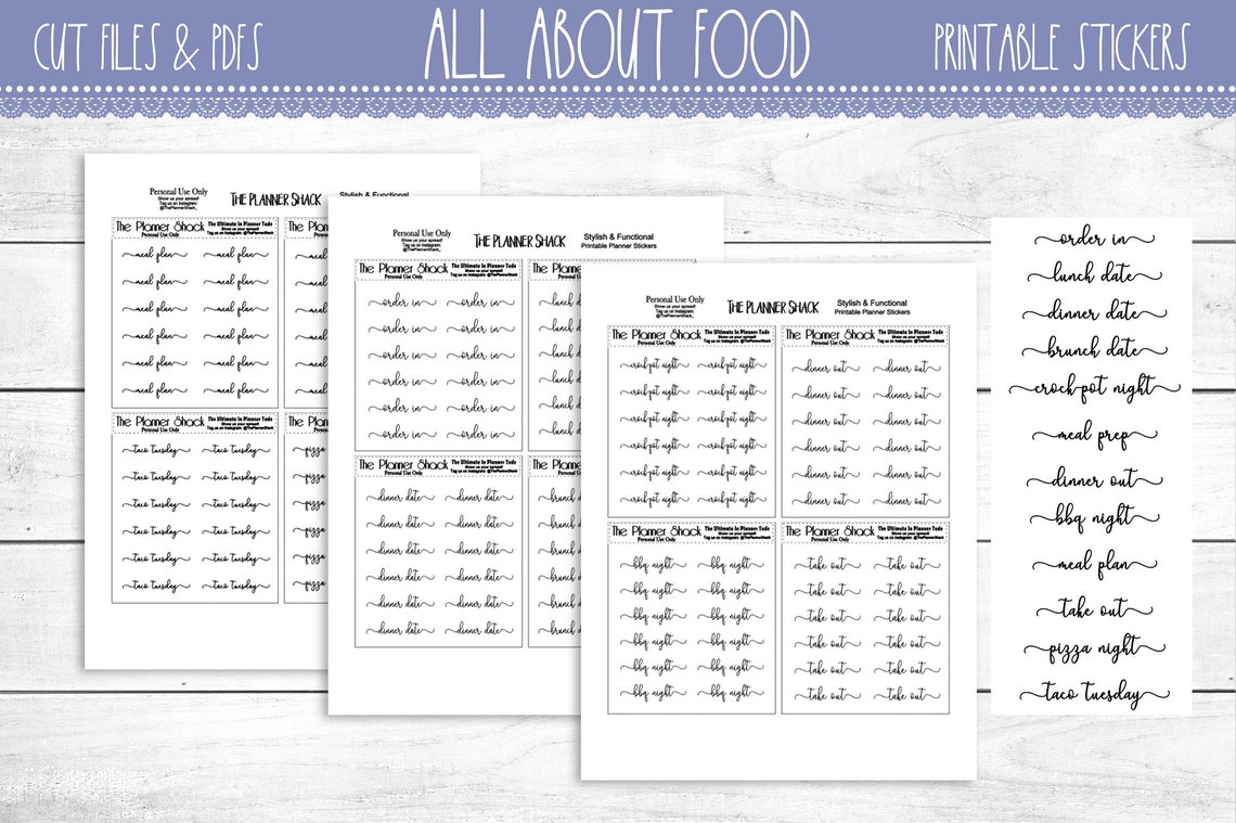 Food Scripts Printable Planner Stickers Planner Printables | Etsy