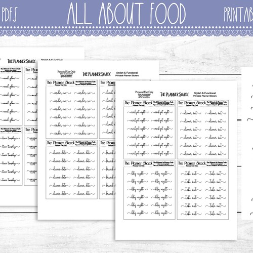 Food Scripts Printable Planner Stickers Planner Printables - Etsy