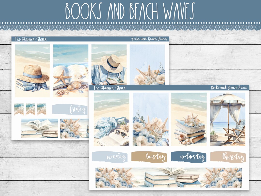 Printable Books and Beach Waves Weekly | Happy Planner | Book and Beach ...
