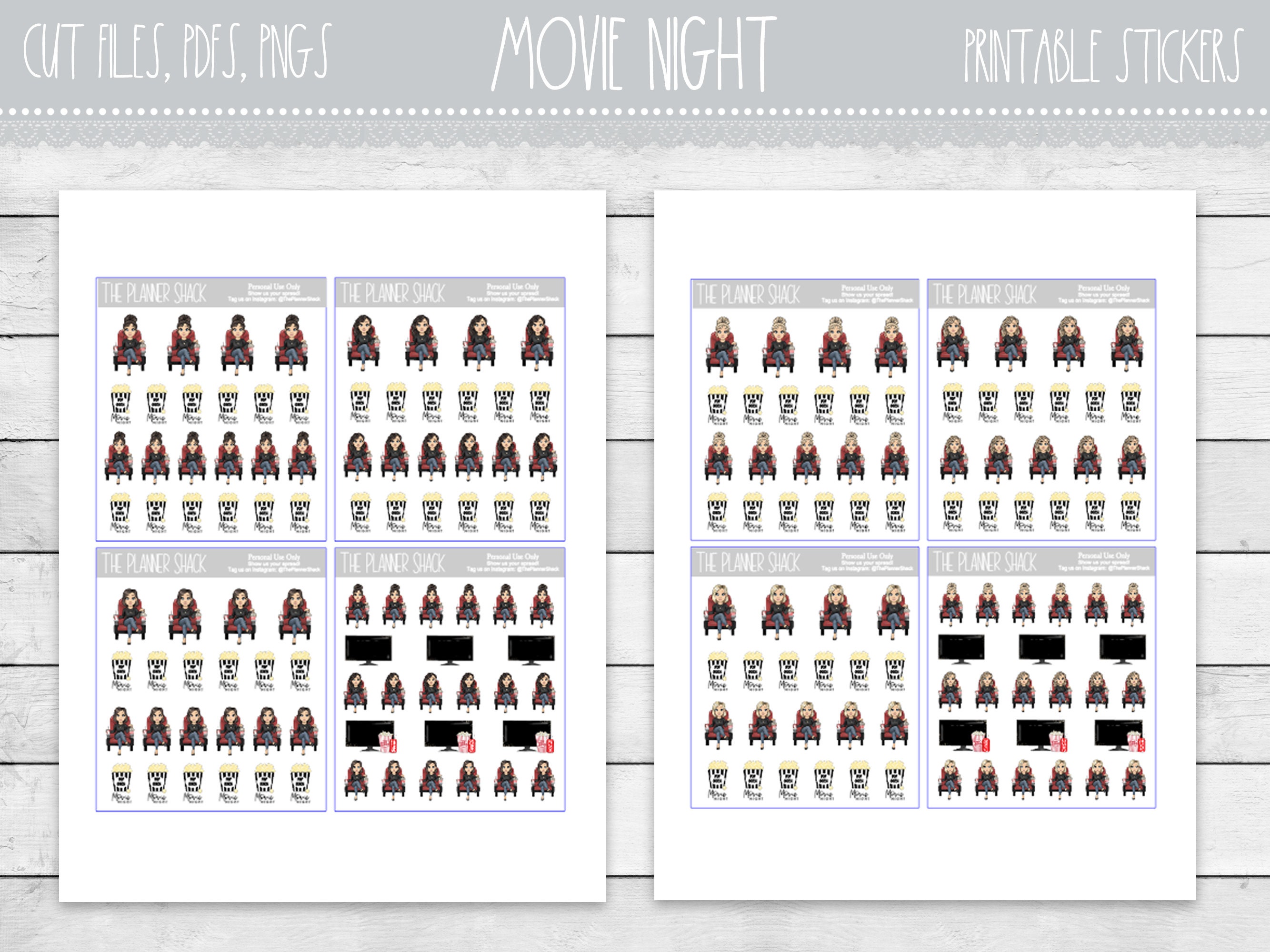 Printable Movie Night Planner Stickers Movies Movie Night - Etsy