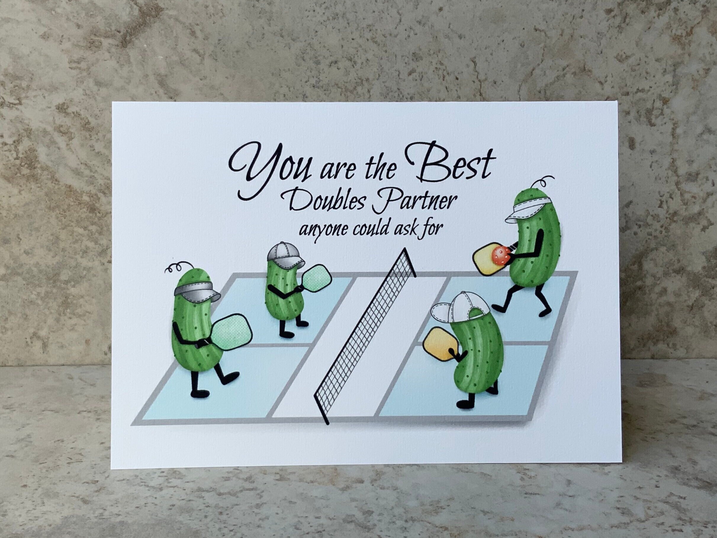 Pickleball Card, Pickleball Birthday Card, Whimsical Pickles, Doubles ...