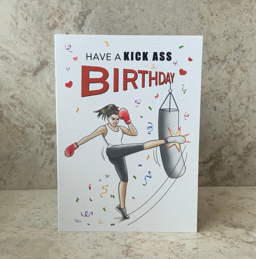 Kickboxing Birthday Card, Have a Kick Ass Birthday, Female Kickboxer ...