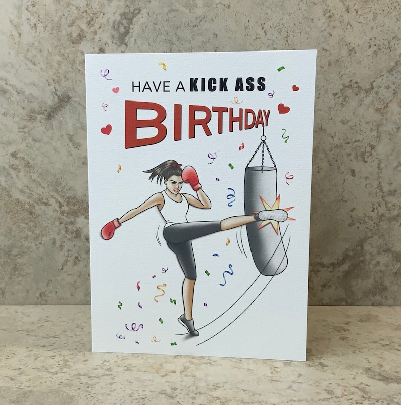 Kickboxing Birthday Card, Have a Kick Ass Birthday, Female Kickboxer ...