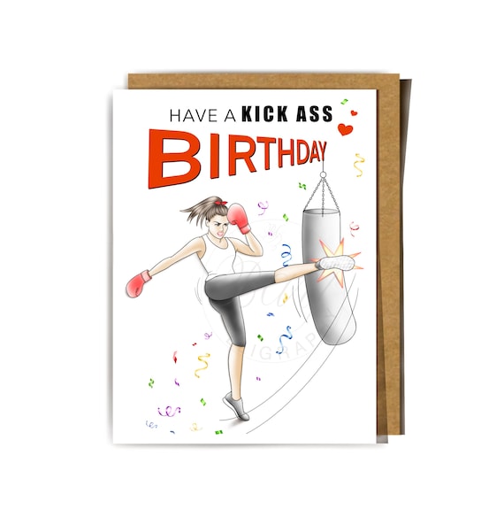 Kickboxing Birthday Card Have a Kick Ass Birthday Female - Etsy