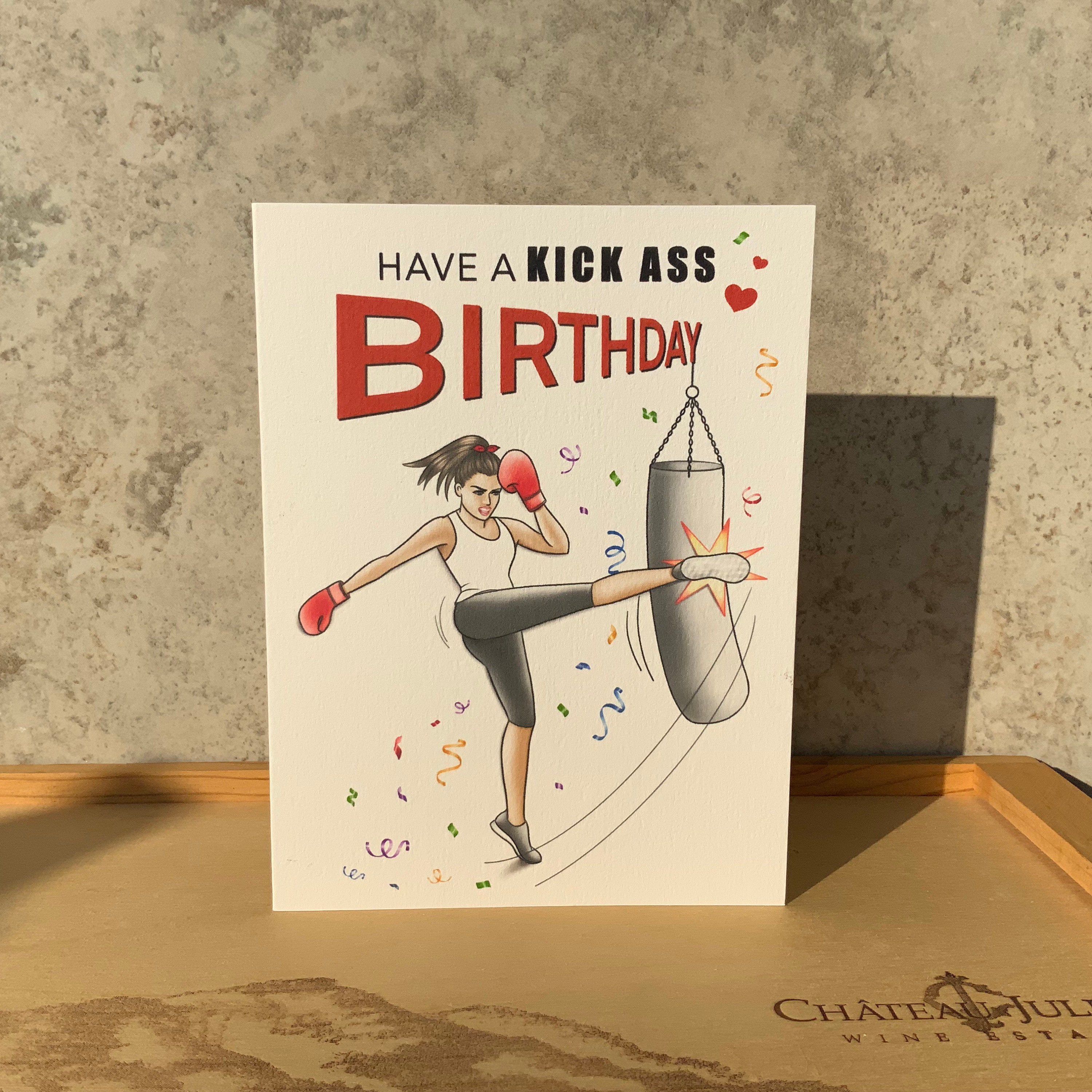 Kickboxing Birthday Card Have a Kick Ass Birthday Female - Etsy