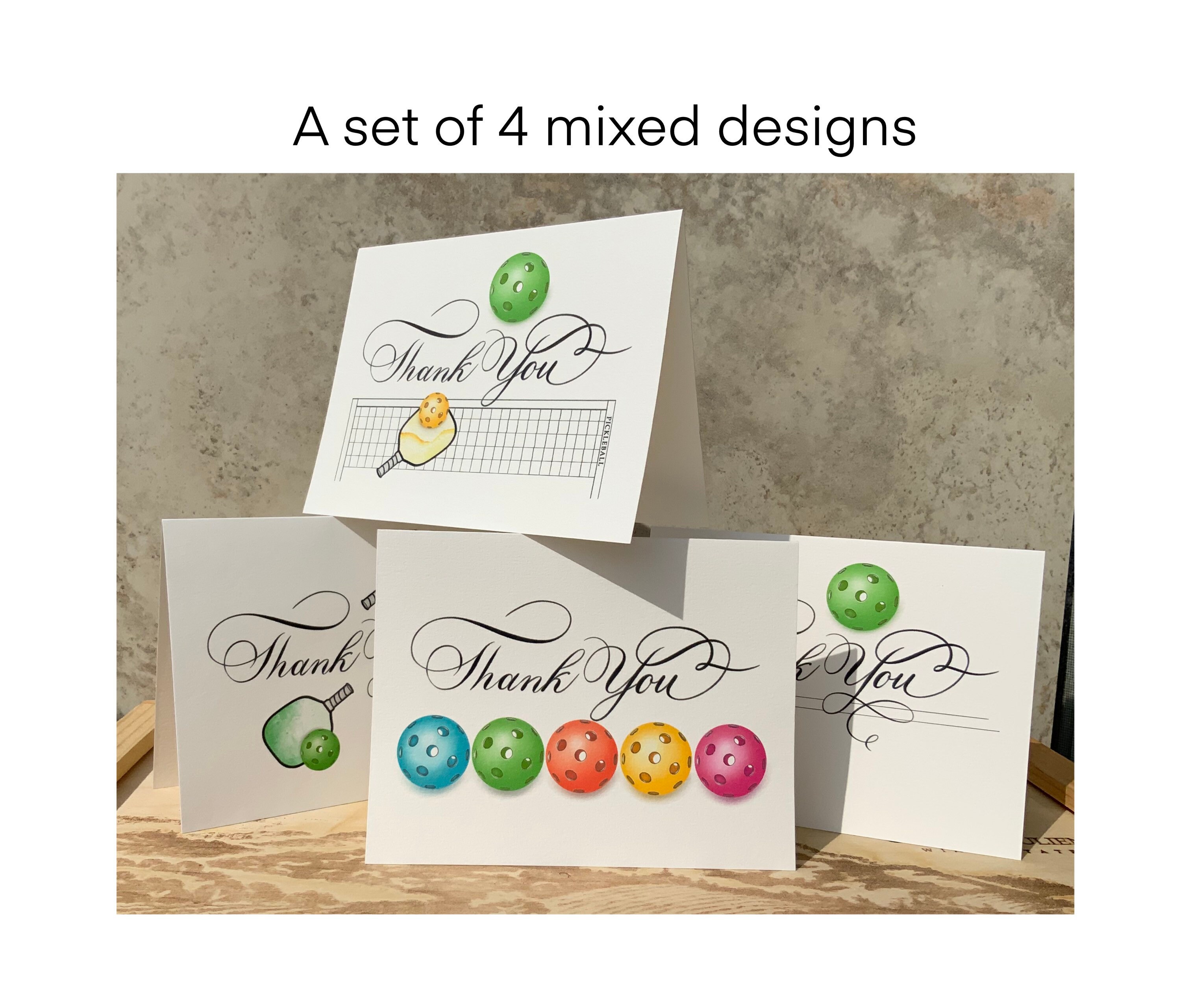 Pickleball Thank You Card, Set of 4 Mixed Designs, Personalized Card ...