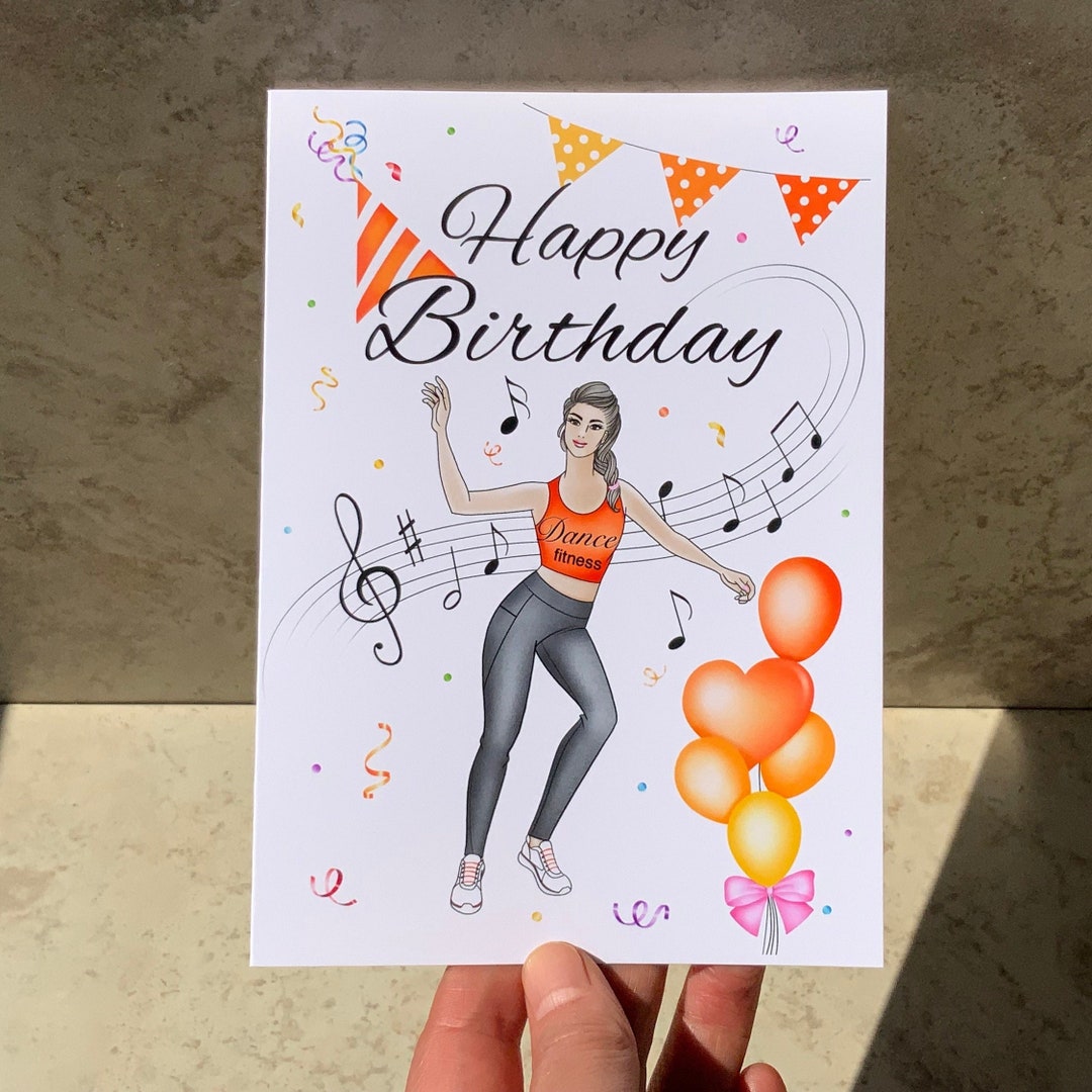 Dance Card, Dancer Birthday Card, Dance Fitness, Gym Class, Group Class ...