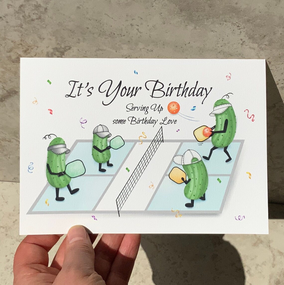 Pickleball Card, Pickleball Birthday Card, Whimsical Pickles, Doubles ...