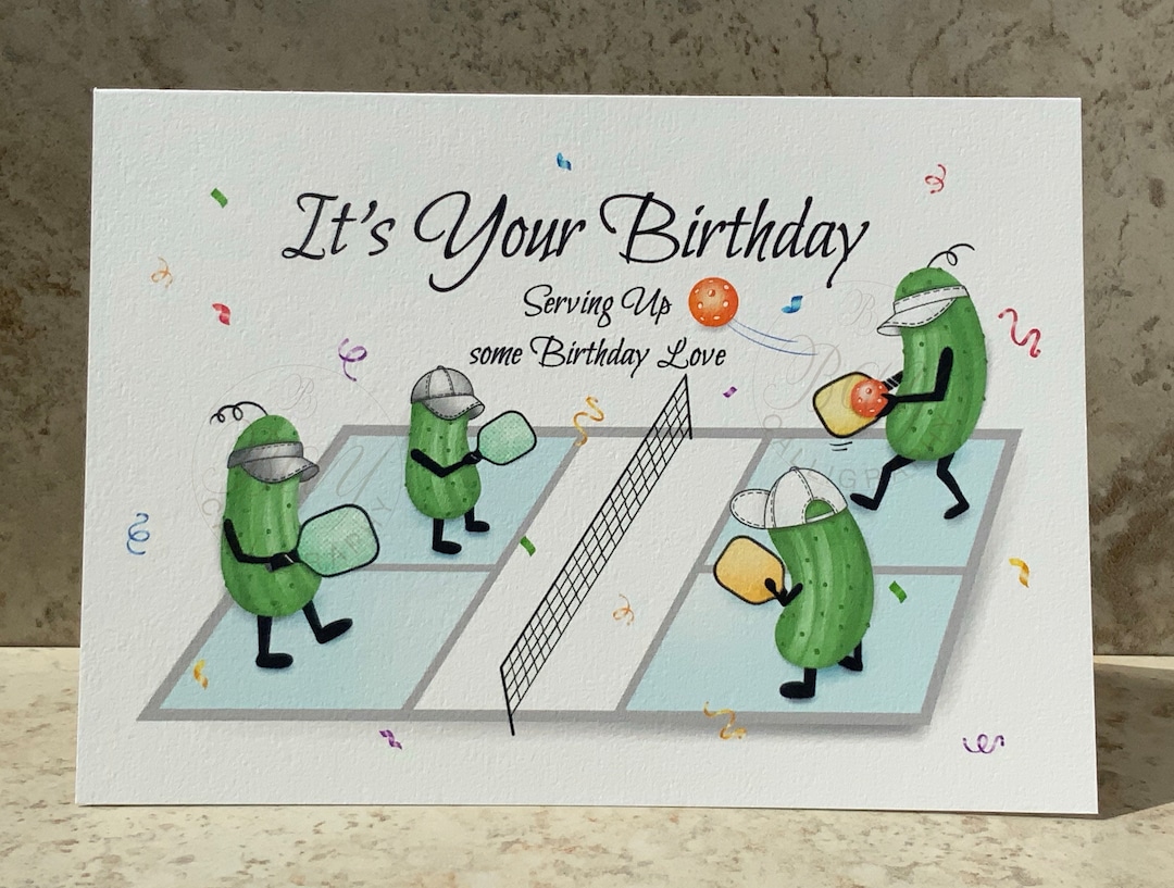 Pickleball Card, Pickleball Birthday Card, Whimsical Pickles, Doubles ...