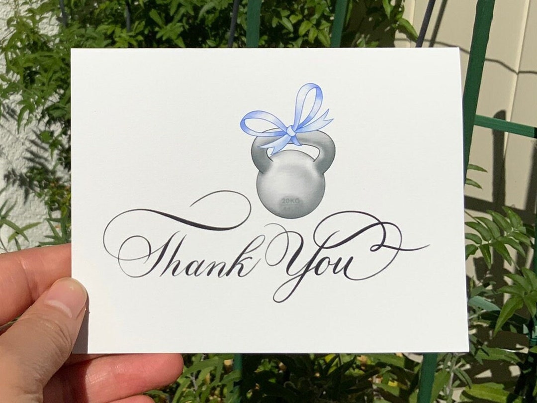 Kettlebell Thank You Card, Gym Thank You Card, Kettlebell and Bow ...