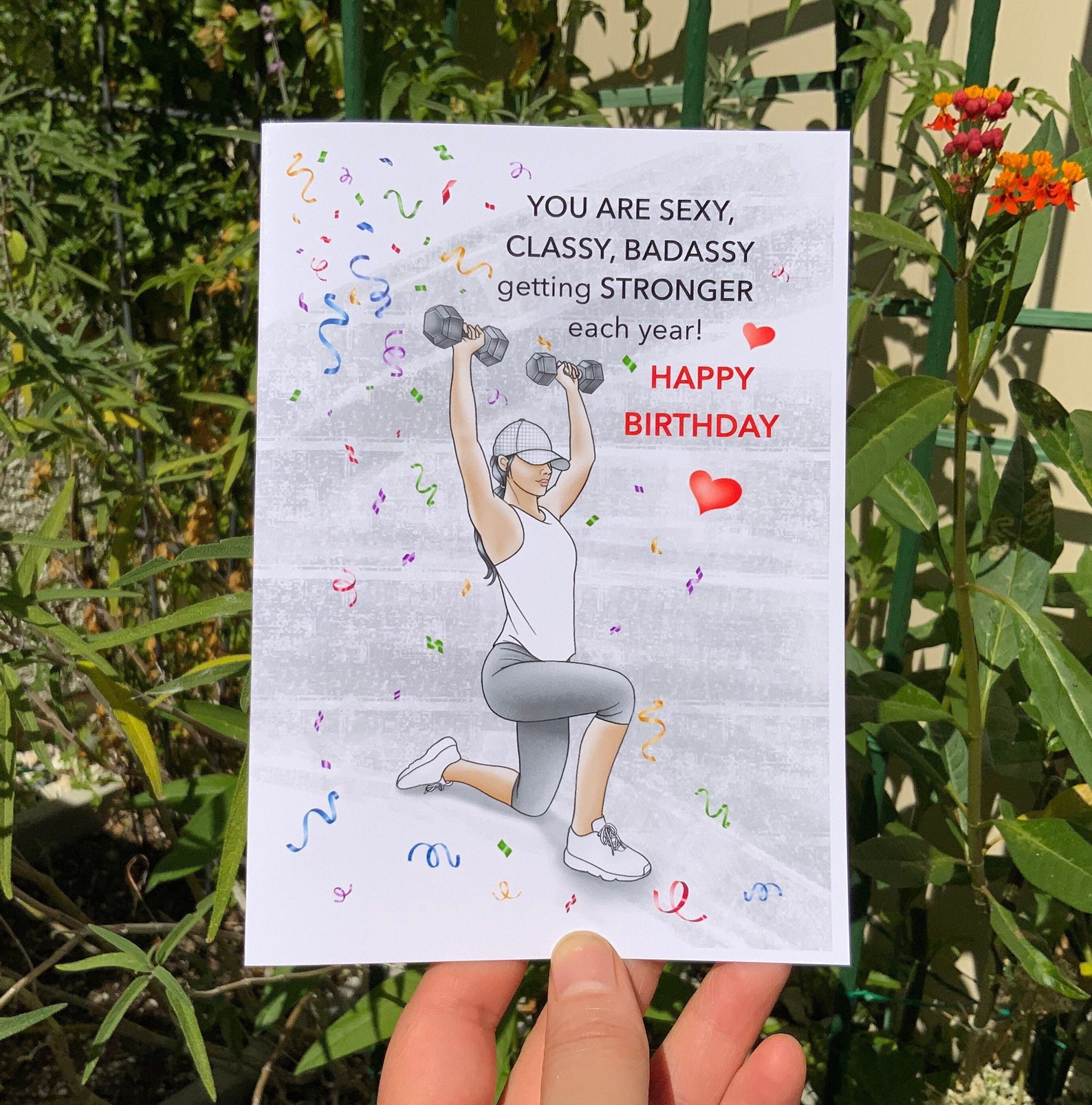 Overhead Press Birthday Card, Female Weightlifting Birthday Card, Gym ...