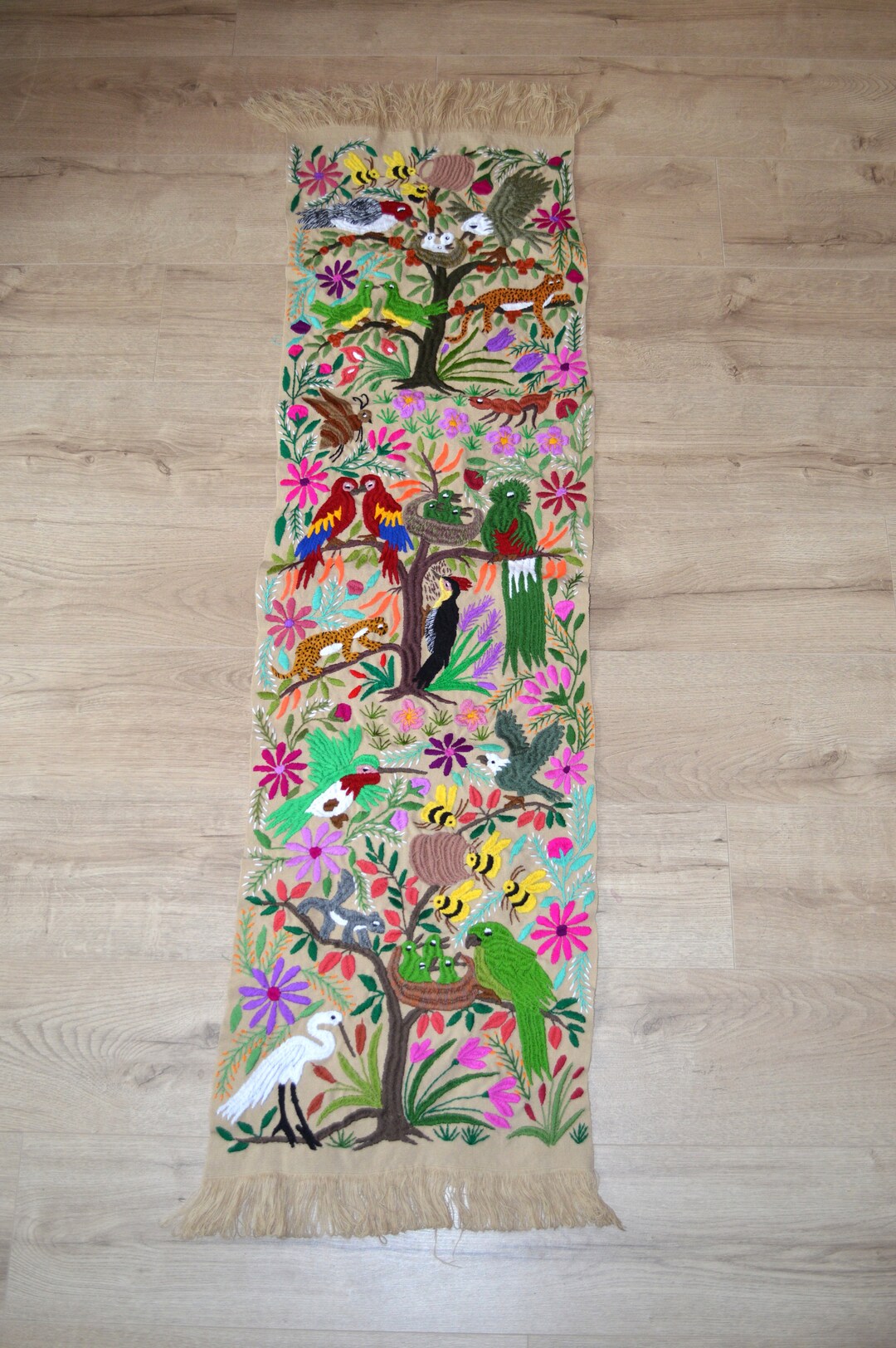 Mexican Hand Embroidered Traditional Runner From Chiapas Animalitos ...