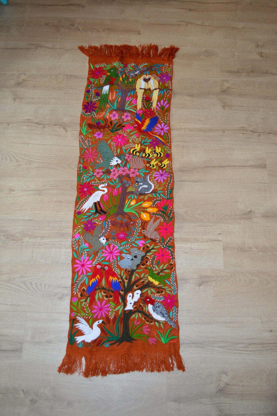 Mexican Hand Embroidered Traditional Runner From Chiapas Animalitos ...