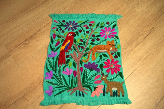 Mexican Hand Embroidered Little Rug From Chiapas Animalitos - Etsy