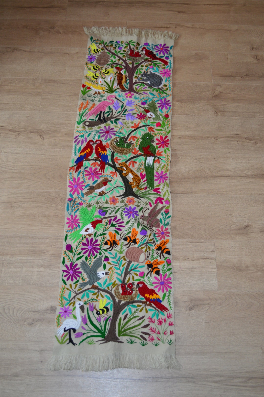 Mexican Hand Embroidered Traditional Runner From Chiapas | Animalitos ...