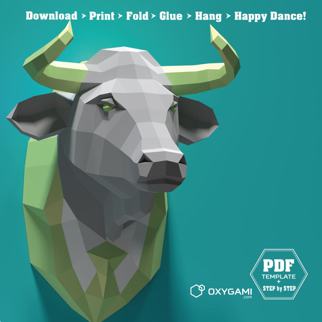 Bull in a Suit (digital Papercraft Kit) DIY Bull Head, Paper Craft ...