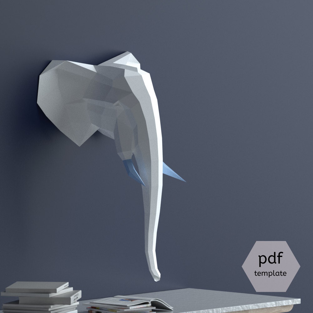 3D Papercraft Elephant Head, Wall Sculpture, DIY Hanging Model (PDF ...