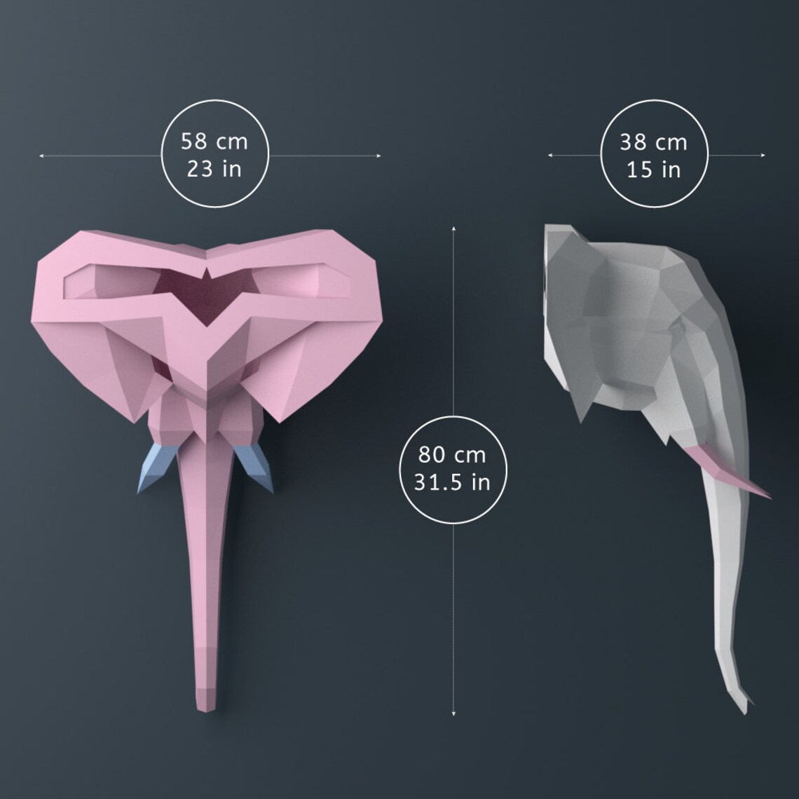 3D Papercraft Elephant Head, Wall Sculpture, DIY Hanging Model (PDF ...