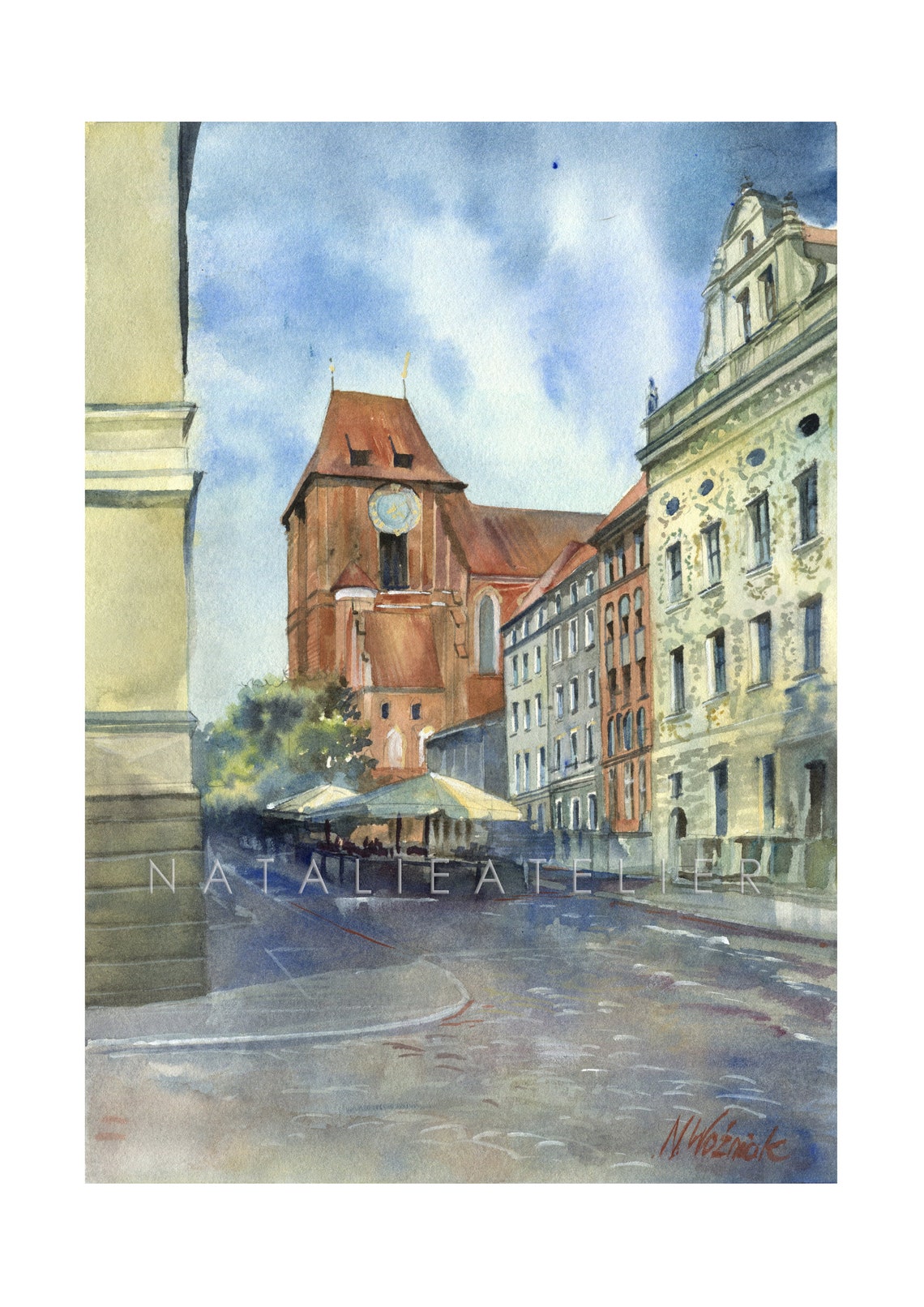 Torun Old Town Toruń Cathedral Watercolor/watercolor Print - Etsy