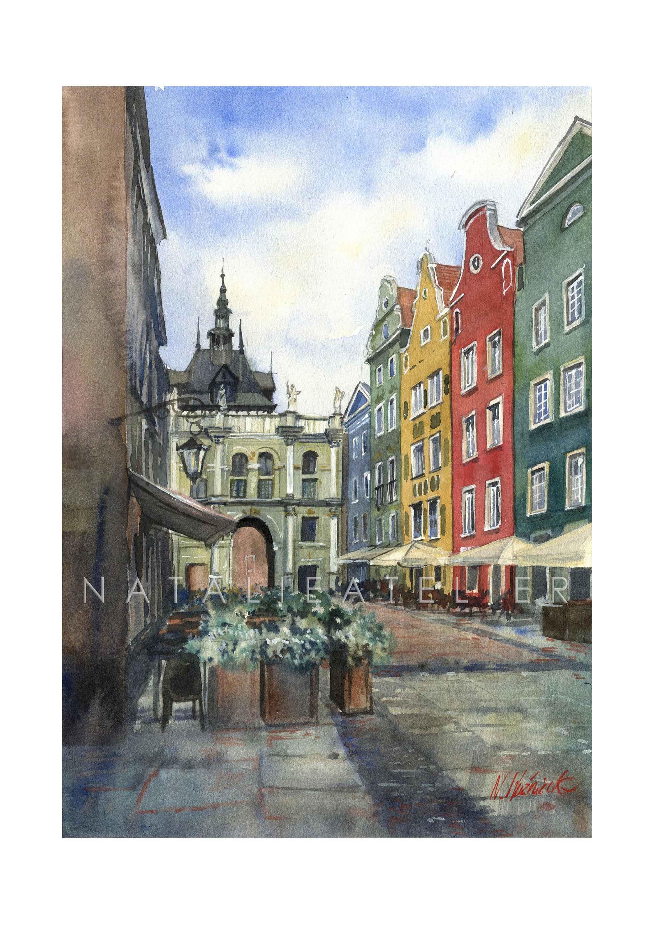 Gdansk - Old Town - Golden Gate - Poland- Watercolor Print - Etsy