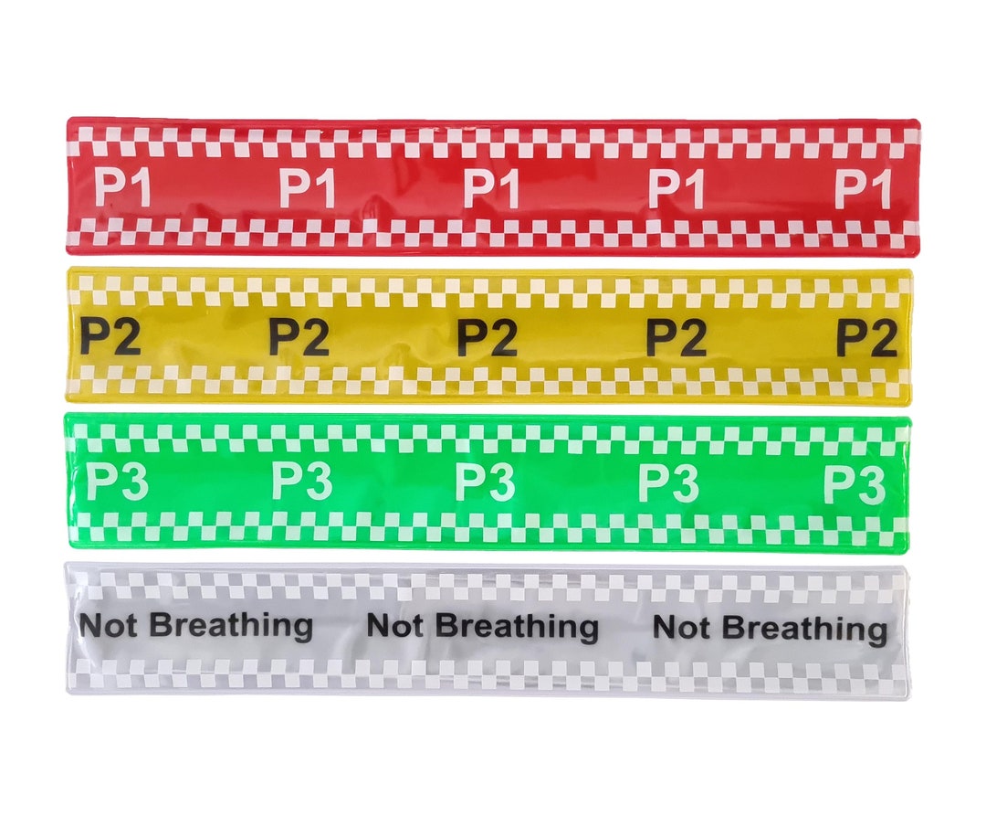 NHS Ten Second Triage Slap Bands casualty Labelling Following Triage P1, P2, P3, Not Breathing ...