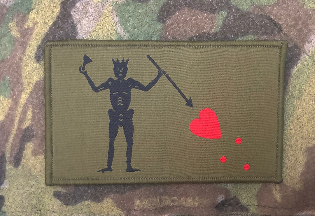 Large 5 X 3 Blackbeard Pirate Flag Patch GREEN Hook sticky Backed Badge ...
