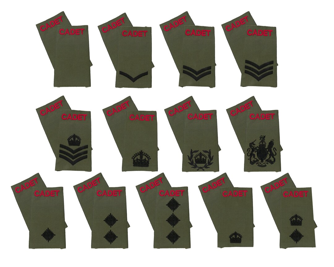 Army Cadet on Olive Rank Slides Epaulettes Pair King's Crown CIIIR C3R ...