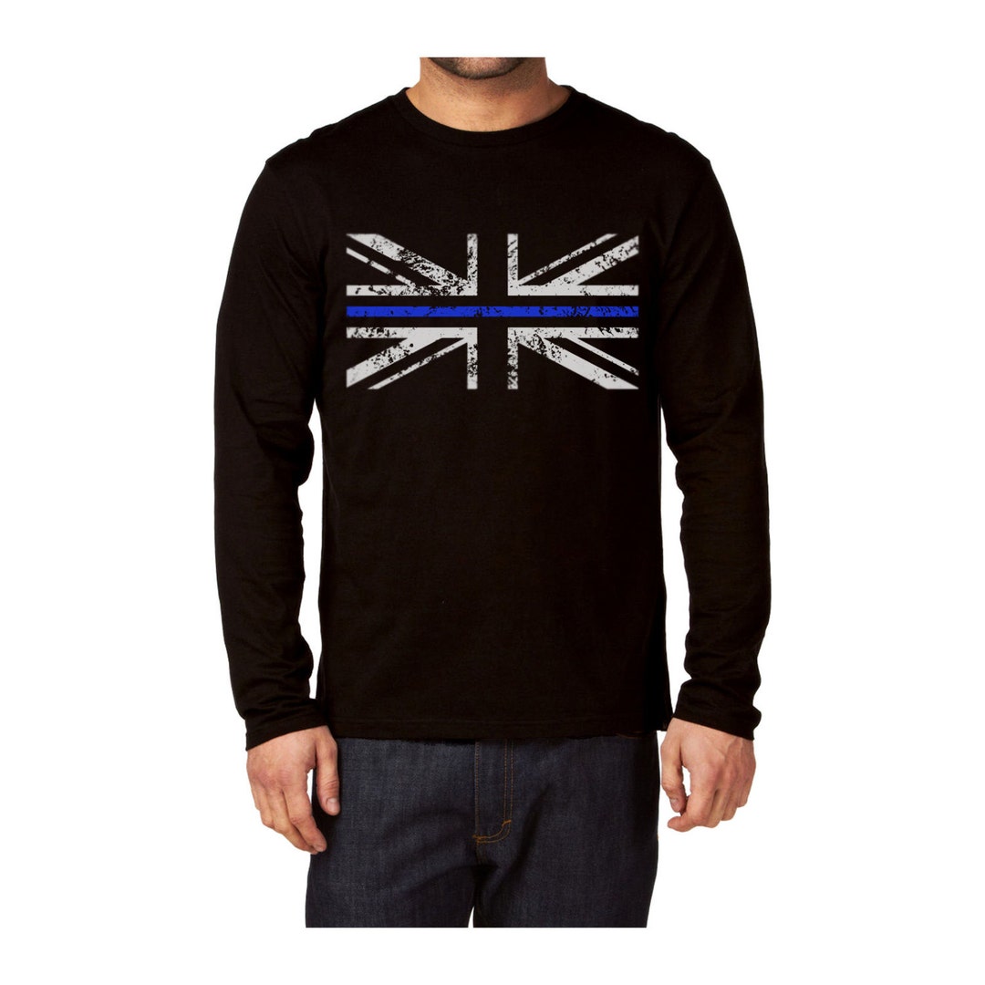 Long Sleeve Thin Blue Line Police Union Jack T Shirt / All Sizes ...