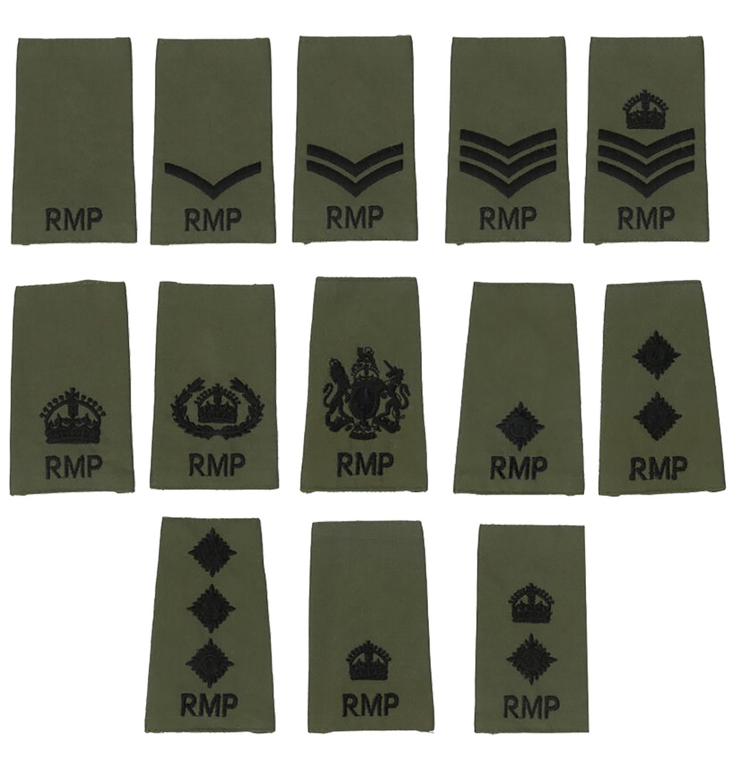 RMP Black on Olive Rank Slides Epaulettes Pair King's Crown CIIIR C3R ...