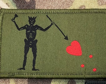 Large 5 X 3 Blackbeard Pirate Flag Patch GREEN Hook sticky Backed Badge - Etsy UK