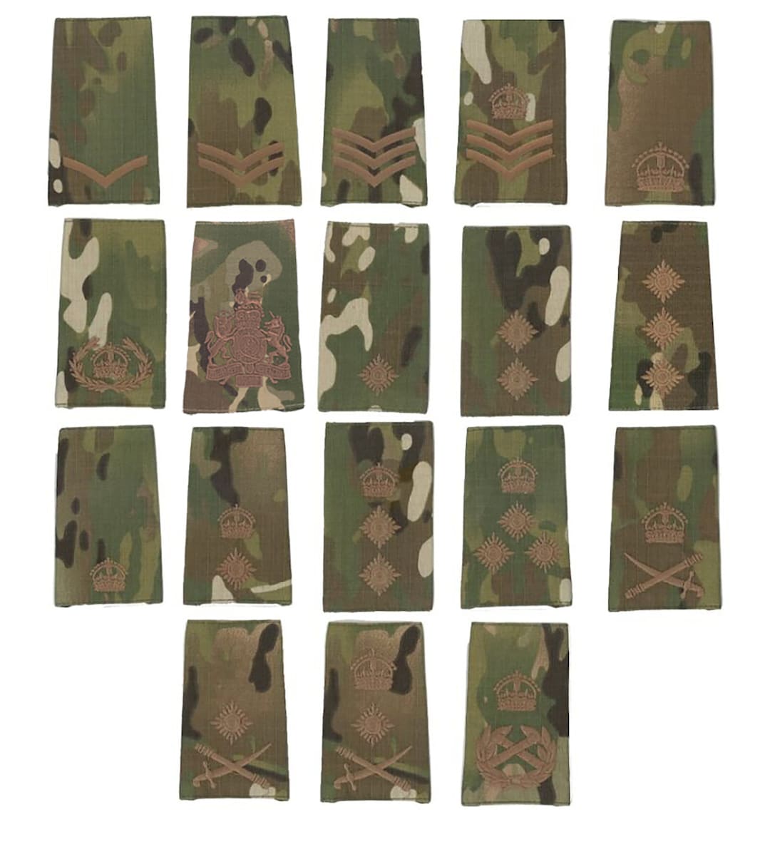 Multicam / MTP Rank Slides Epaulettes Pair Bronze Thread King's Crown ...