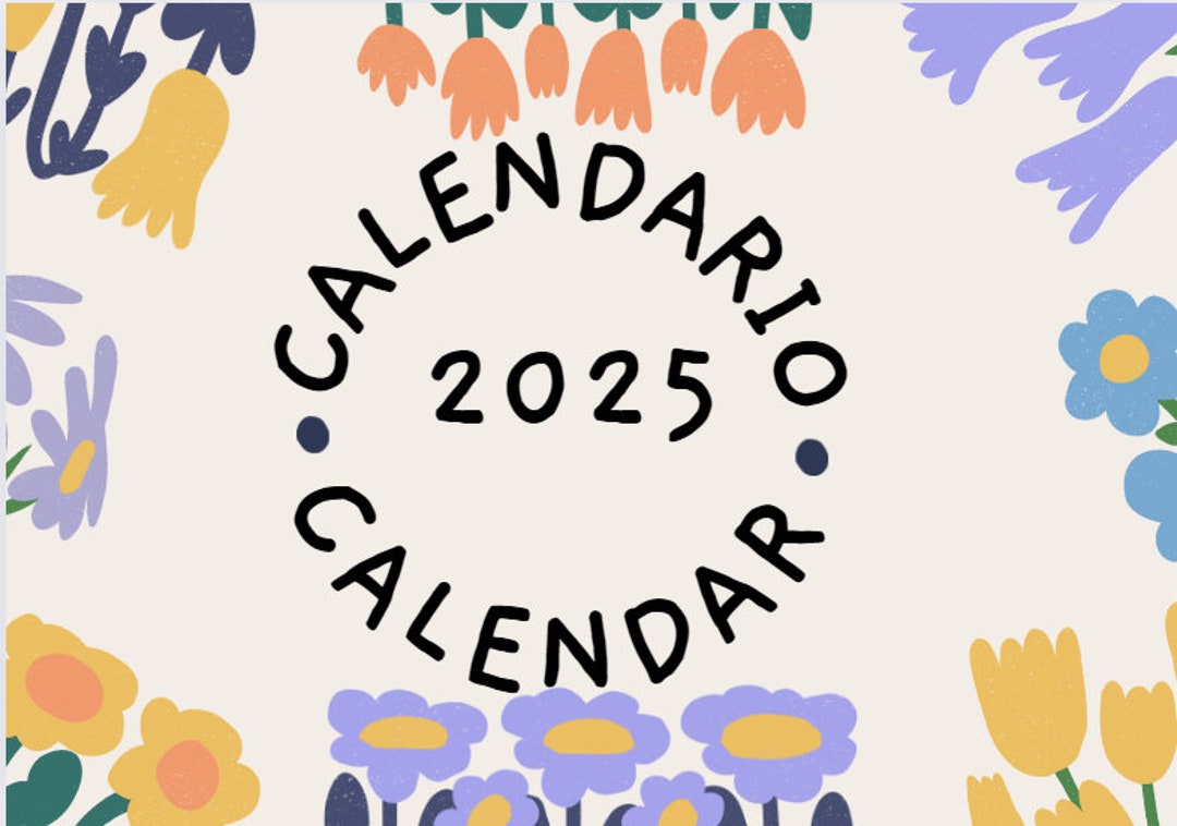 Calendario Bilingüe 2025 12 Meses En Español Inglés Floral Descarga ...