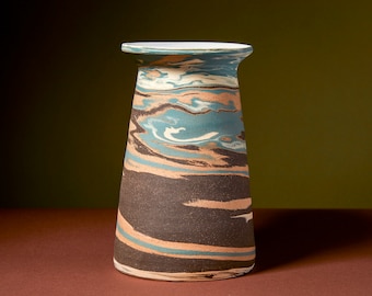 Ceramic Vase Wheel Thrown Vase With Orange, Yellow and Brown Marbled ...